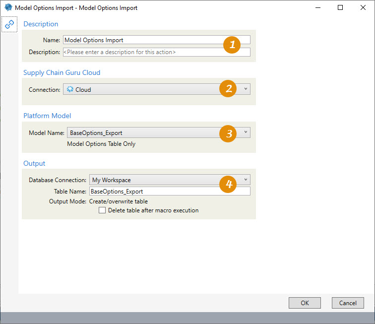 Importing model options from the Supply Chain platform